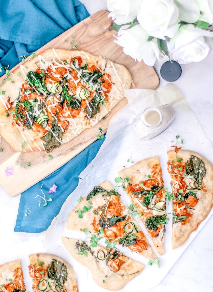 Vegan Buffalo Jackfruit and Broccoli Rabe Flatbread - Killing Thyme