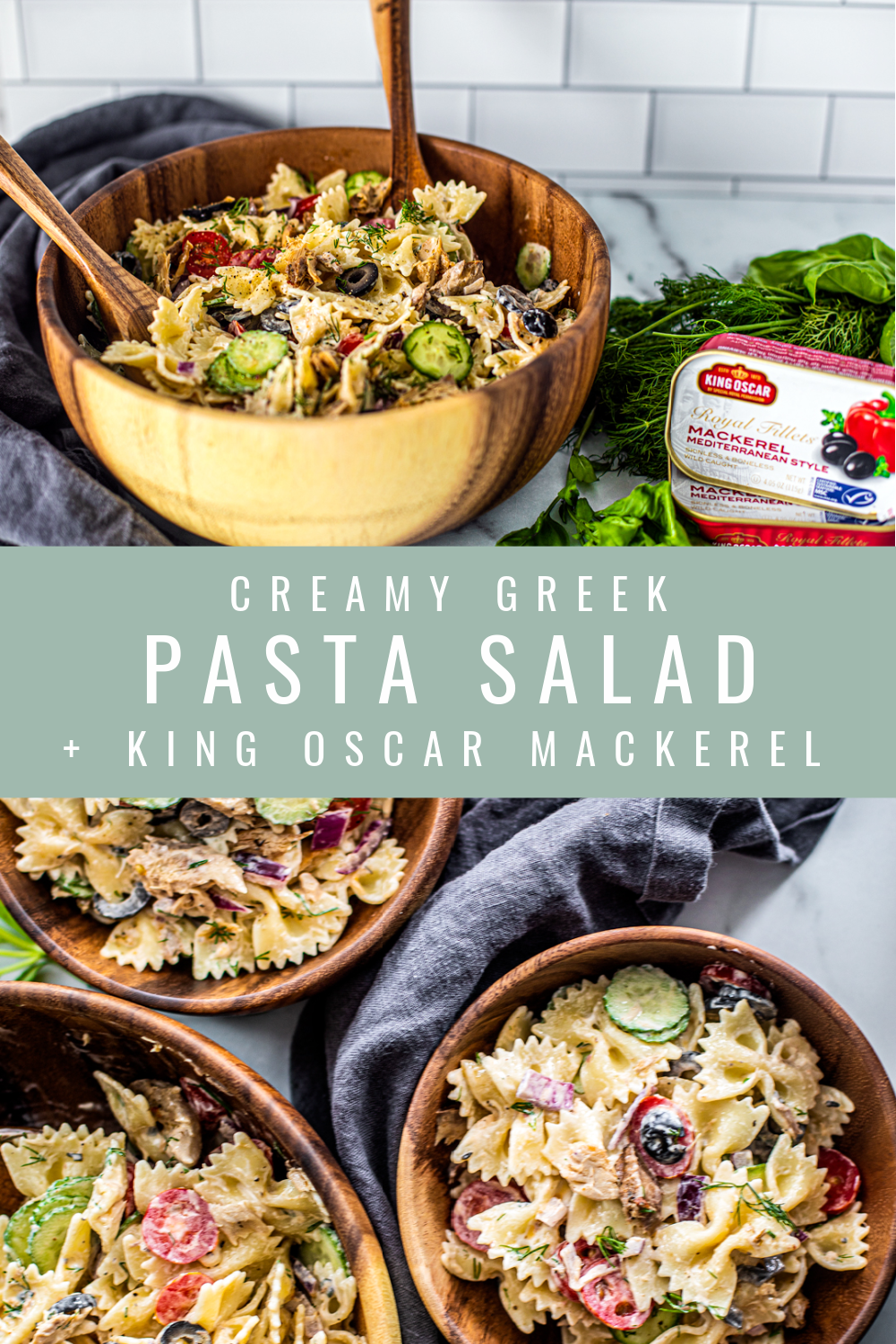 Creamy Greek Pasta Salad with King Oscar Mackerel - Killing Thyme