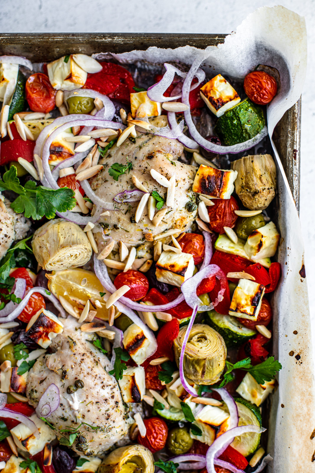 Greek Sheet Pan Chicken with Baked Feta - Killing Thyme