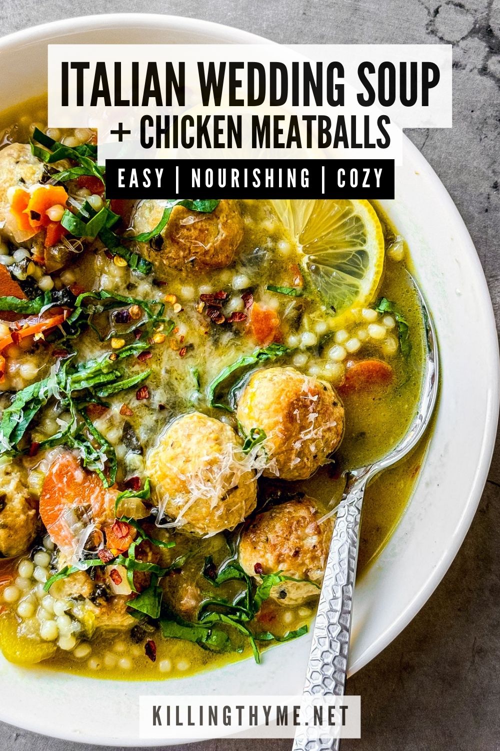 Easy Italian Wedding Soup With Chicken Meatballs - Killing Thyme